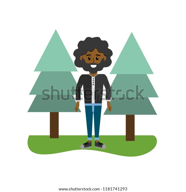 Man Curly Hair Pine Trees Stock Vector (Royalty Free) 1181741293 ...