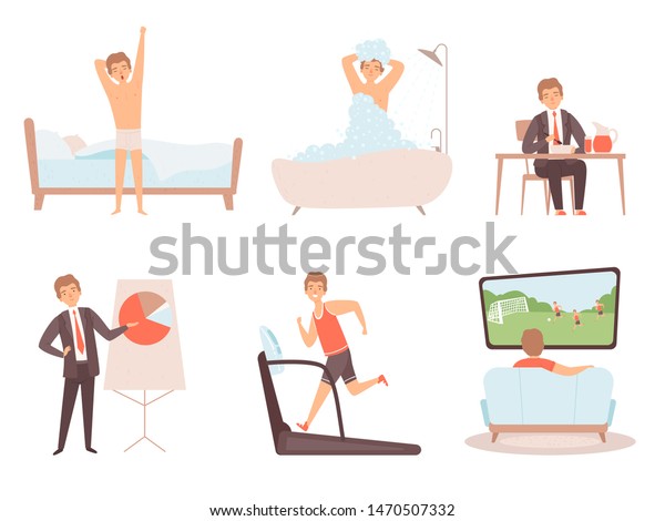 Man Daily Routine Businessman Work Day Stock Vector (Royalty Free ...