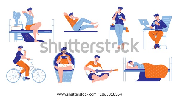 Man Daily Routine Set Isolated Icons Stock Vector (Royalty Free) 1865818354