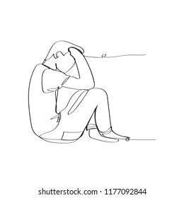 Man Depression Continuous Line Drawing Style Stock Vector (Royalty Free ...