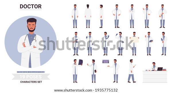 Man Doctor Poses Vector Illustration Set Stock Vector (Royalty Free ...