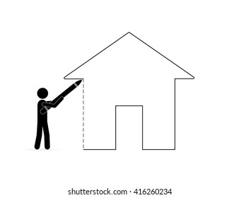 Man Drawing House Plan: เวกเตอร์สต็อก (ปลอดค่าลิขสิทธิ์) 416260234 ...