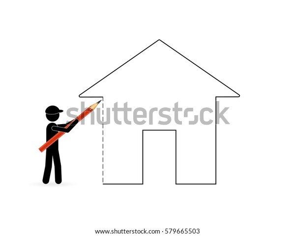 Man Drawing House Plan Building: vector de stock (libre de regalías ...