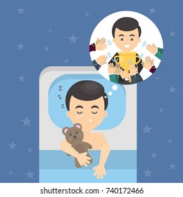 Man Dreams Trophy Sleeping Man Dreaming Stock Vector (Royalty Free ...