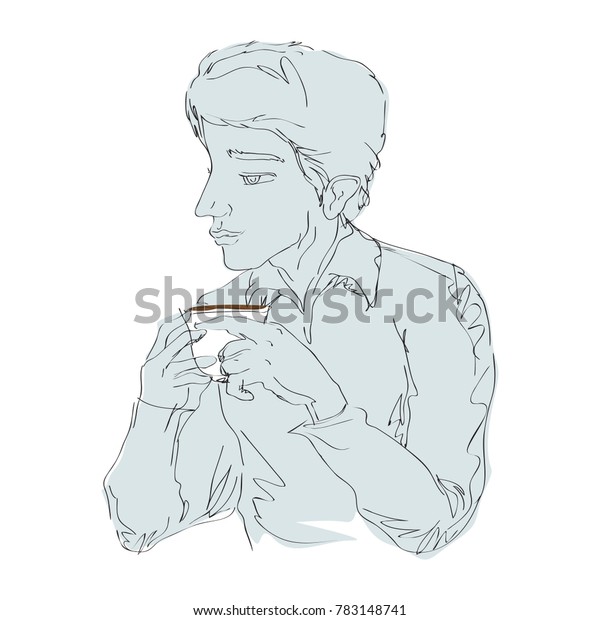 Man Drinking Coffee Drawing Style Stock Vector (Royalty Free) 783148741 ...