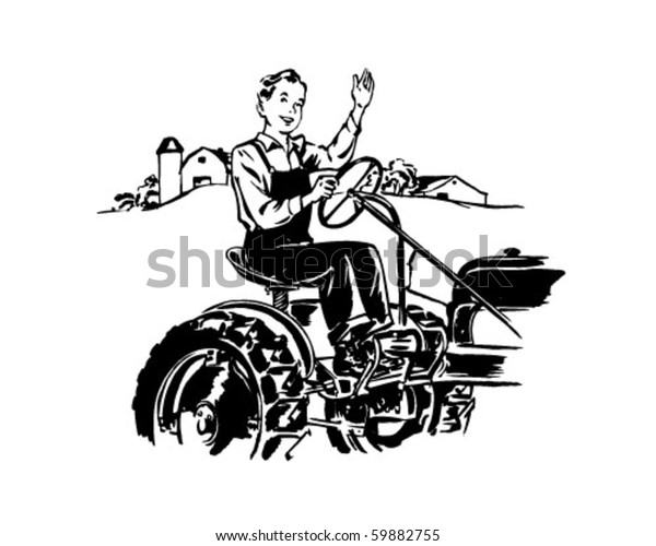Man Driving Tractor Retro Clip Art Stock Vector (Royalty Free) 59882755