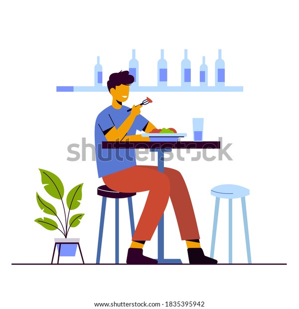 Man Eating Alone Restaurant Vector Illustration Stock Vector (Royalty ...