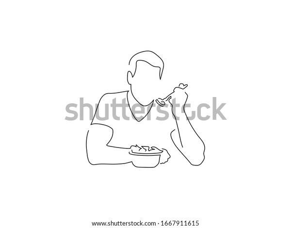 Man Eating Isolated Line Drawing Vector Stock Vector (Royalty Free ...
