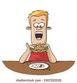 Man Eats Sandwich Hand Drawn Vector Stock Vector (Royalty Free ...
