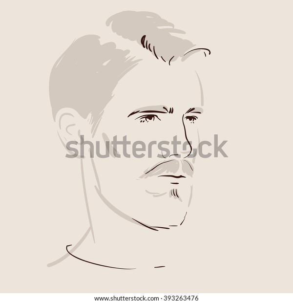 Man face hand drawn. Line art portrait of a young handsome man. Vector ...