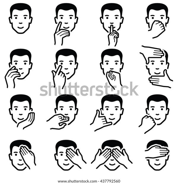 Man Face Hand Emoticons Icon Collection Stock Vector (Royalty Free ...