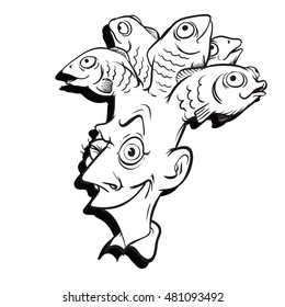 Man Fish On His Head Stock Vector (Royalty Free) 481093492 | Shutterstock