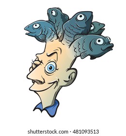 Man Fish On His Head Stock Vector (Royalty Free) 481093513 | Shutterstock