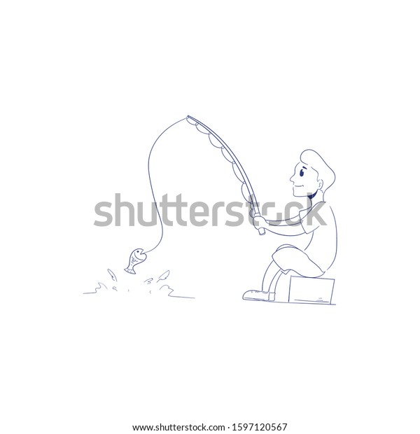 Man Fishing Hand Drawing Vector Stock Vector (Royalty Free) 1597120567 ...