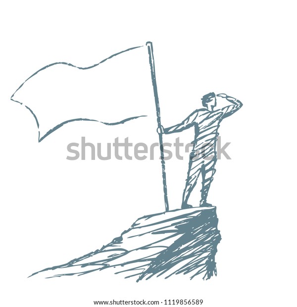 Man Flag Stands On Top Mountain Stock Vector (Royalty Free) 1119856589