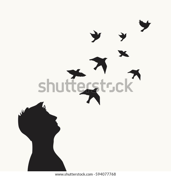 Man Flock Birds Stock Vector (Royalty Free) 594077768 | Shutterstock
