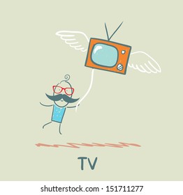 Man Flying Tv Stock Vector (Royalty Free) 151711277 | Shutterstock