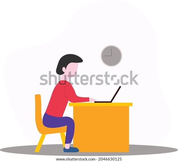 Man Freelancer Working Telecommuting Laptop Cartoon Stock Vector ...