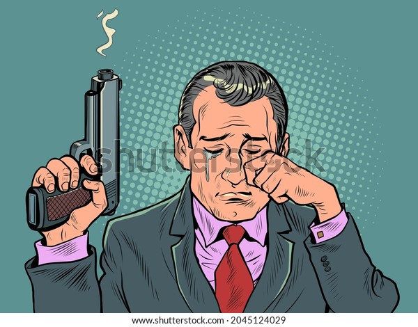 Man Gun Crying Spy Agent Emotions Stock Vector (Royalty Free ...