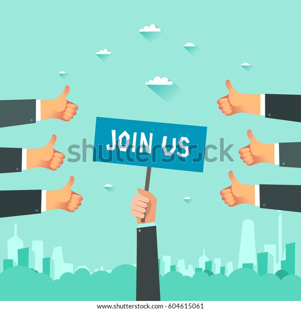Man Hand Holding Placard Join Us Stock Vector (Royalty Free) 604615061 ...
