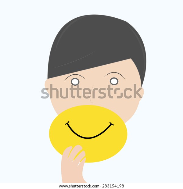 Man Hide Real Face Holding Smiley Stock Vector (Royalty Free) 283154198 ...