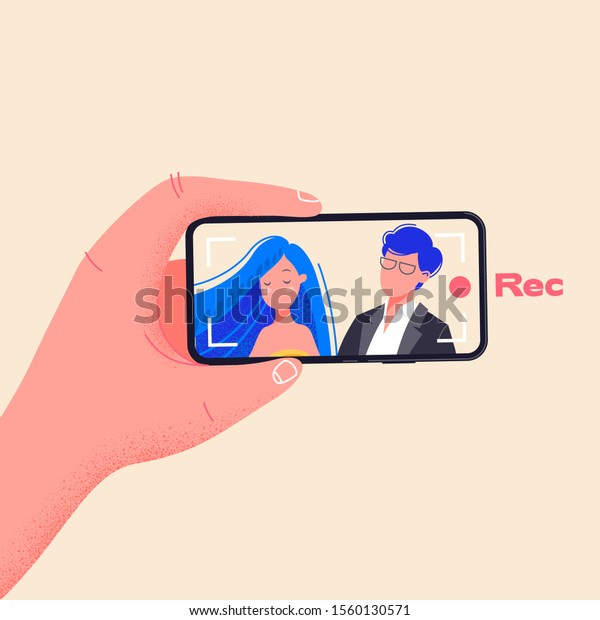 Man Hold Phone Horizontally Record Video Stock Vector (Royalty Free ...