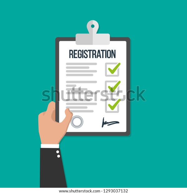 Man Hold Registration Clipboard Flat Icon 스톡 벡터(로열티 프리) 1293037132 ...