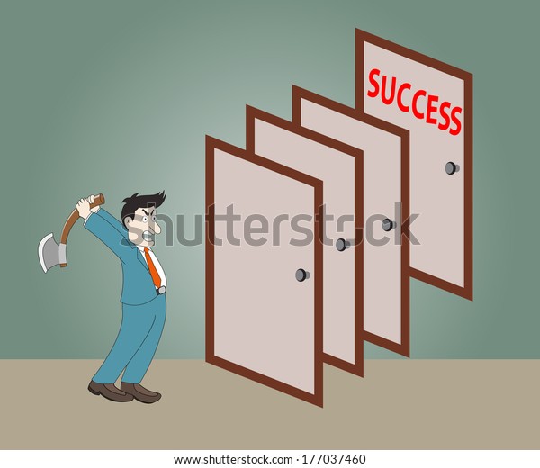 Man Holding Axe Break Doors Successvector: vector de stock (libre de ...