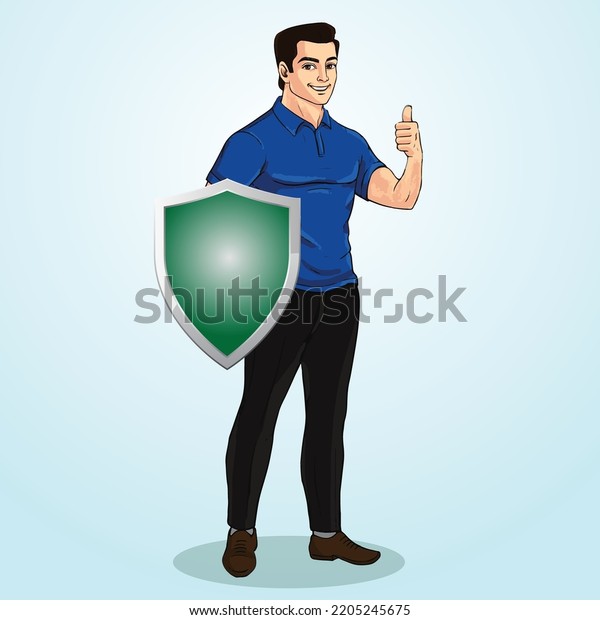 Man Holding Big Shield Mascot Illustration Stock Vector (Royalty Free ...