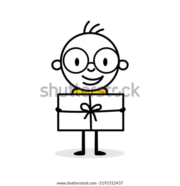 Man Holding Gift Box Cartoon Christmas Stock Vector (Royalty Free ...