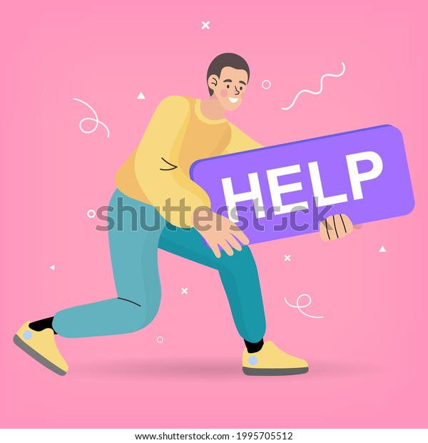 Man Holding Help Sign Concept Stress Stock Vector (Royalty Free ...