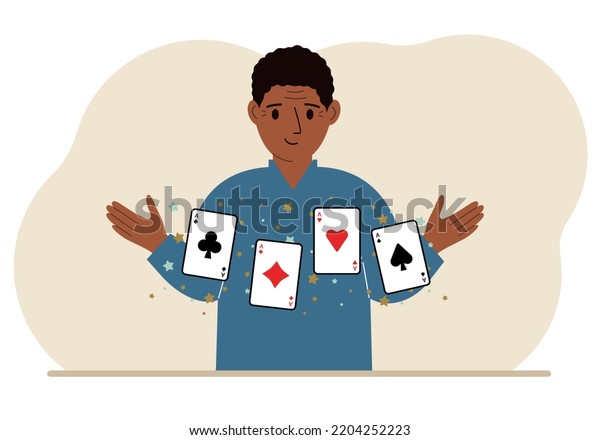 Man Holding Playing Cards Cards Playing Stock Vector (Royalty Free ...