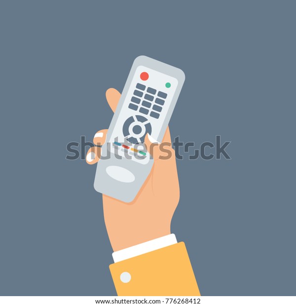 Man Holding Remote Control Flat Vector Stock Vector (Royalty Free ...