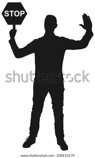 Man Holding Traffic Sign Stop Vector Stock Vector (Royalty Free ...