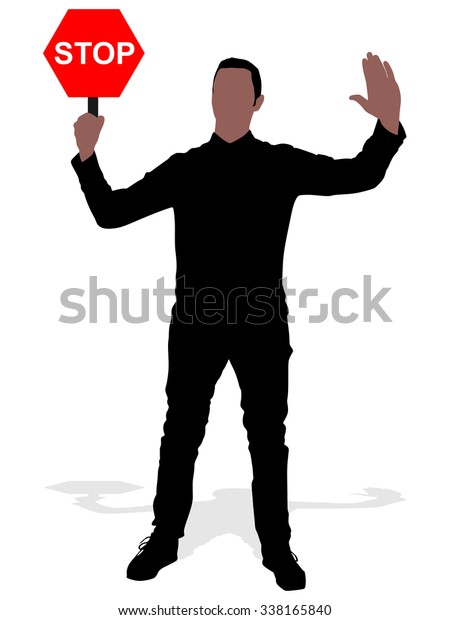 Man Holding Traffic Sign Stop Vector Stock Vector (Royalty Free) 338165840