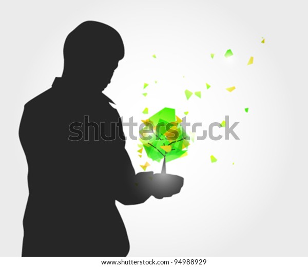 Man Holding Tree Stock Vector (Royalty Free) 94988929 | Shutterstock