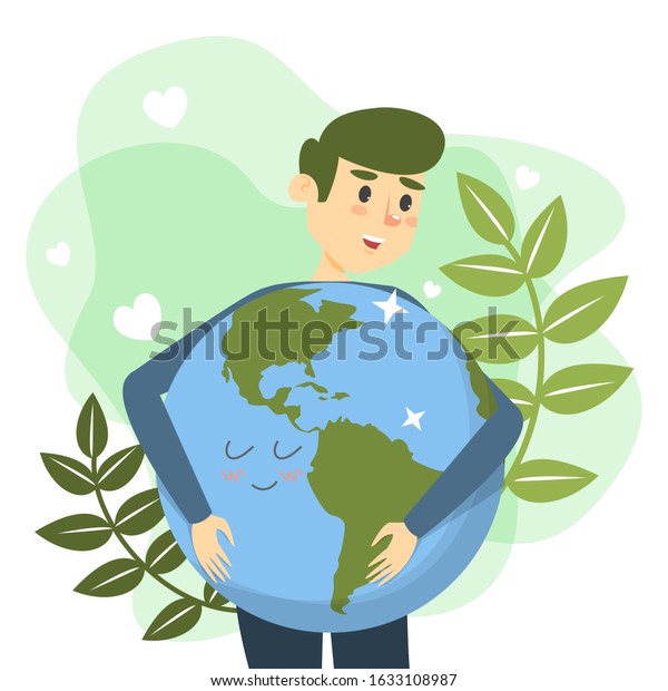 Man Hug Earth Vector Isolated Save Stock Vector (Royalty Free ...