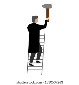 Man Ladder Hammer Hammer Linear Icon Stock Vector (Royalty Free ...