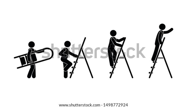Man Ladder Icon Stick Figure Pictogram: เวกเตอร์สต็อก (ปลอดค่าลิขสิทธิ์ ...