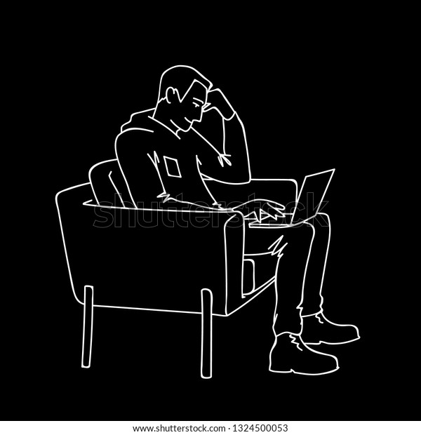 Man Laptop Side View Monochrome Vector Stock Vector (Royalty Free ...