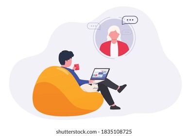 Man Laptop Uses Virtual Assistant Online Stock Vector (Royalty Free ...