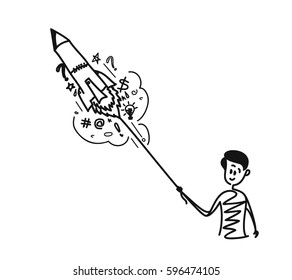 Man Launching Rocket Doodles Element Cartoon Stock Vector (Royalty Free ...