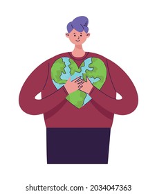 Man Lifting Earth Hearted Character Stock Vector (Royalty Free ...