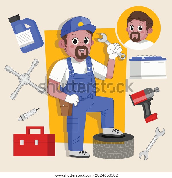 Man Mechanic Cute 2d Character Ready Stock Vector (Royalty Free ...