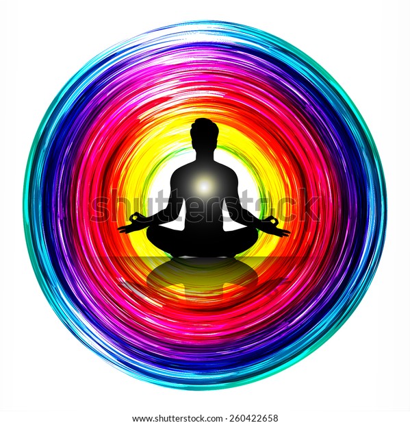 Man Meditation On Abstract Circle Rainbow Stock Vector (Royalty Free ...