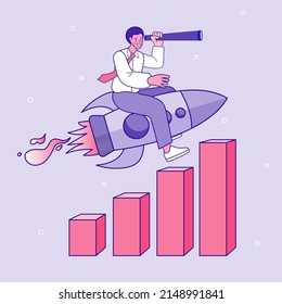 Man Moving Upward On Rocket Business Stock Vector (Royalty Free ...