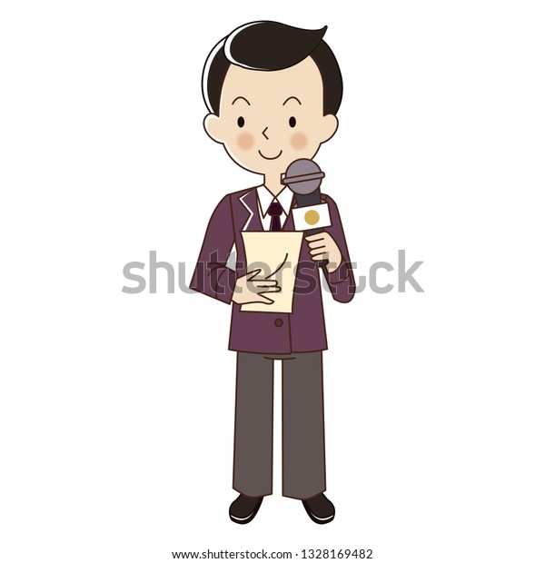 Man News Reporter Microphone Script Paper Stock Vector (Royalty Free ...