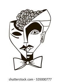 Man Open Brain Concept Print Isolated Stock Vector (Royalty Free ...