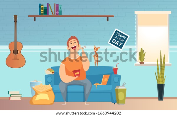 Man Overeating Fat Guy Food Addiction Stock Vector (Royalty Free ...