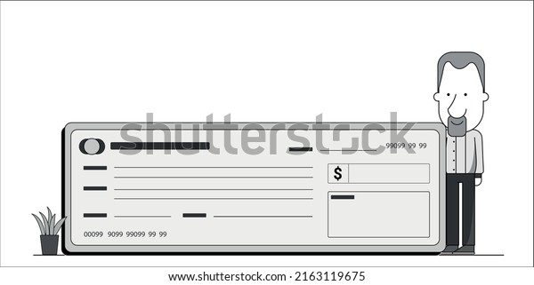 Man Paying Through Check Vector Outline Stock Vector (Royalty Free ...